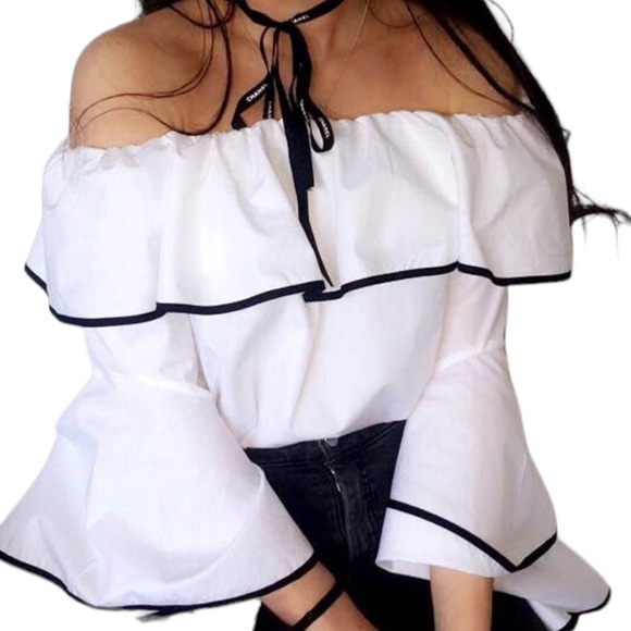 Zara | Tops | Zara Bell Sleeve Bardot Top In White Size Xs | Poshmark